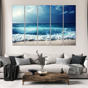 Navy Blue Ocean Canvas Wall Art Nautical Decor Ocean Print Beach Wall ...