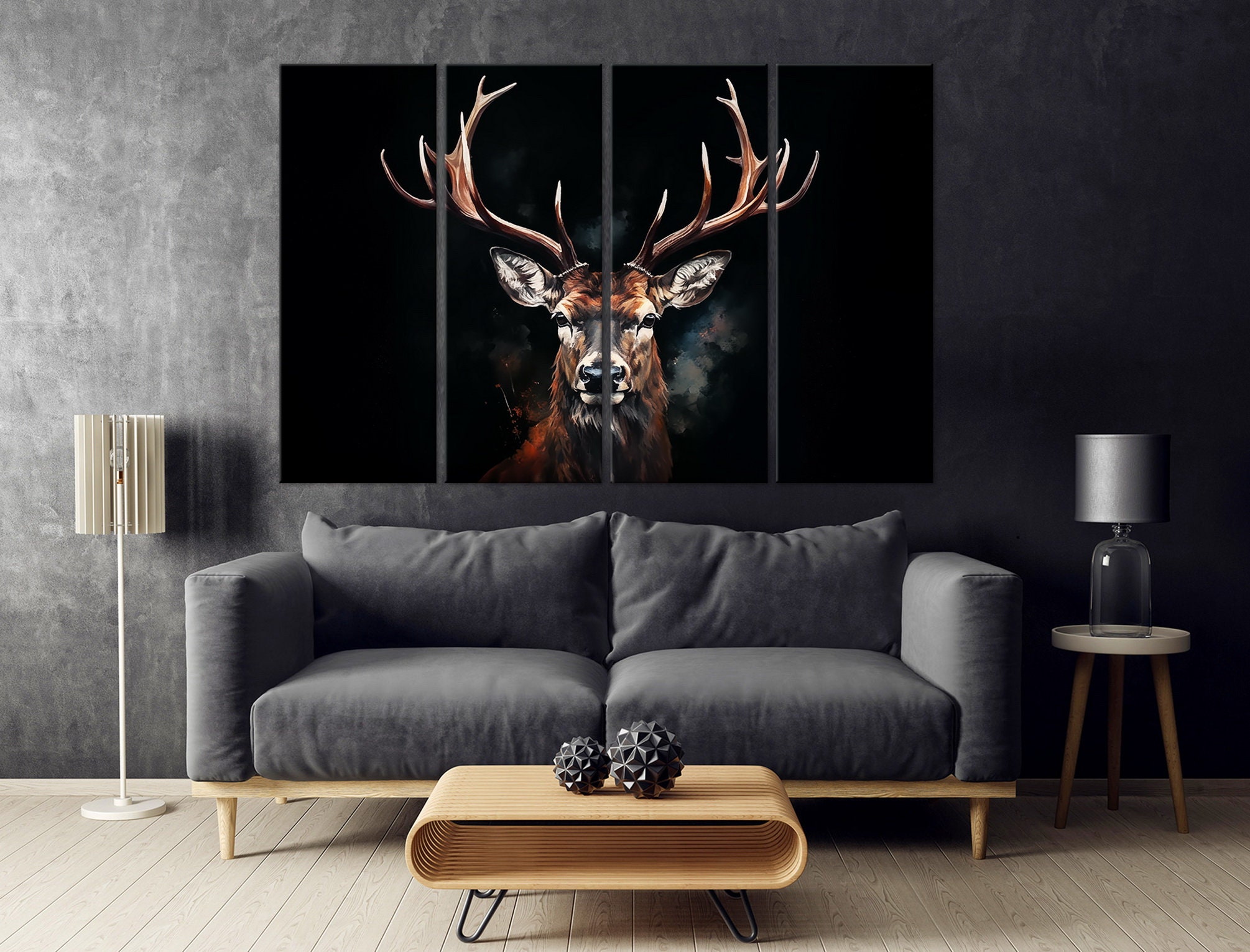 Deer Canvas Wall Art Animal Wall Decor Deer Antlers Canvas Print Cabin ...