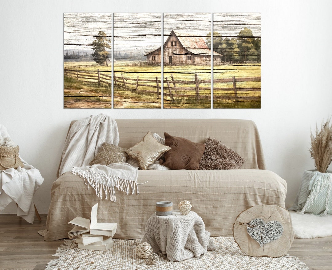 Vintage Rustic Canvas Wall Art Farmhouse Decor Retro Wall Art Old Barn ...