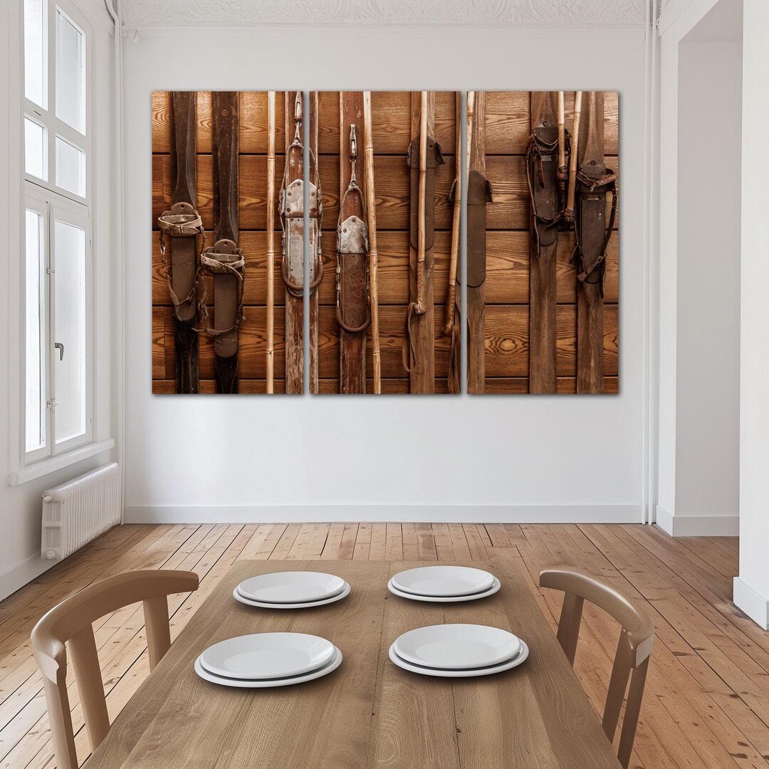 Rustic Ski Canvas Wall Art Winter Sports Wall Decor Ski Gifts Wood Wall ...