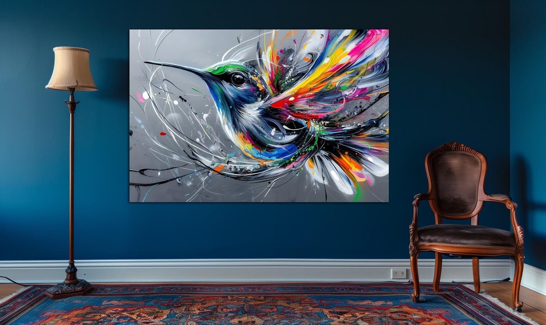 Colorful Hummingbird Canvas Wall Art Modern Living Room Decor Bird ...