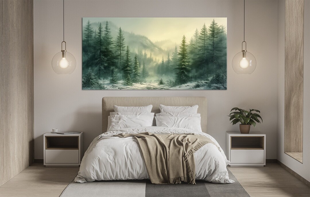 Forest Mountain Canvas Wall Art Rustic Home Decor Green Wall Art ...