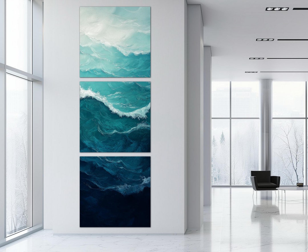 Arte de pared en lienzo abstracto con océano, decoración de baño ...