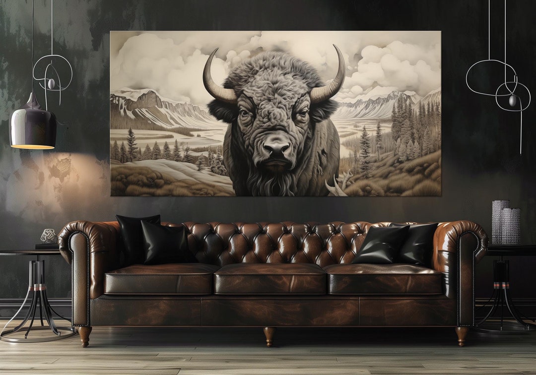 Buffalo Bison Canvas Wall Art Farmhouse Decor Wild Animal Print - Etsy