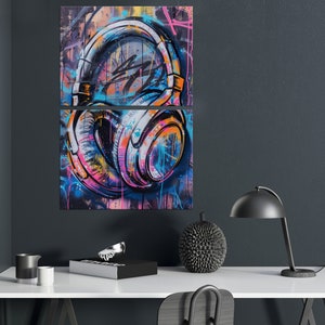 DJ Canvas Wall Art Gaming Room Decor Music Poster Headphones Graffiti ...