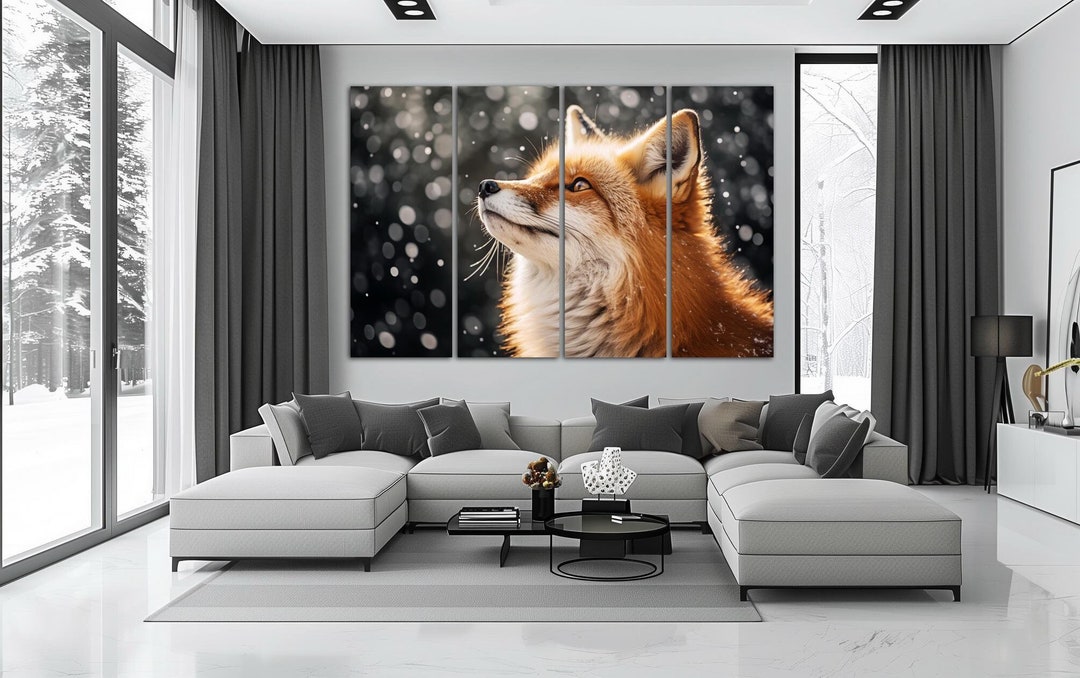 Snowy Winter Fox Canvas Wall Art Living Room Decor Fox Print Animals ...