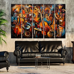 Abstract Orchestra Canvas Wall Art Music Room Decor Colorful Painting ...