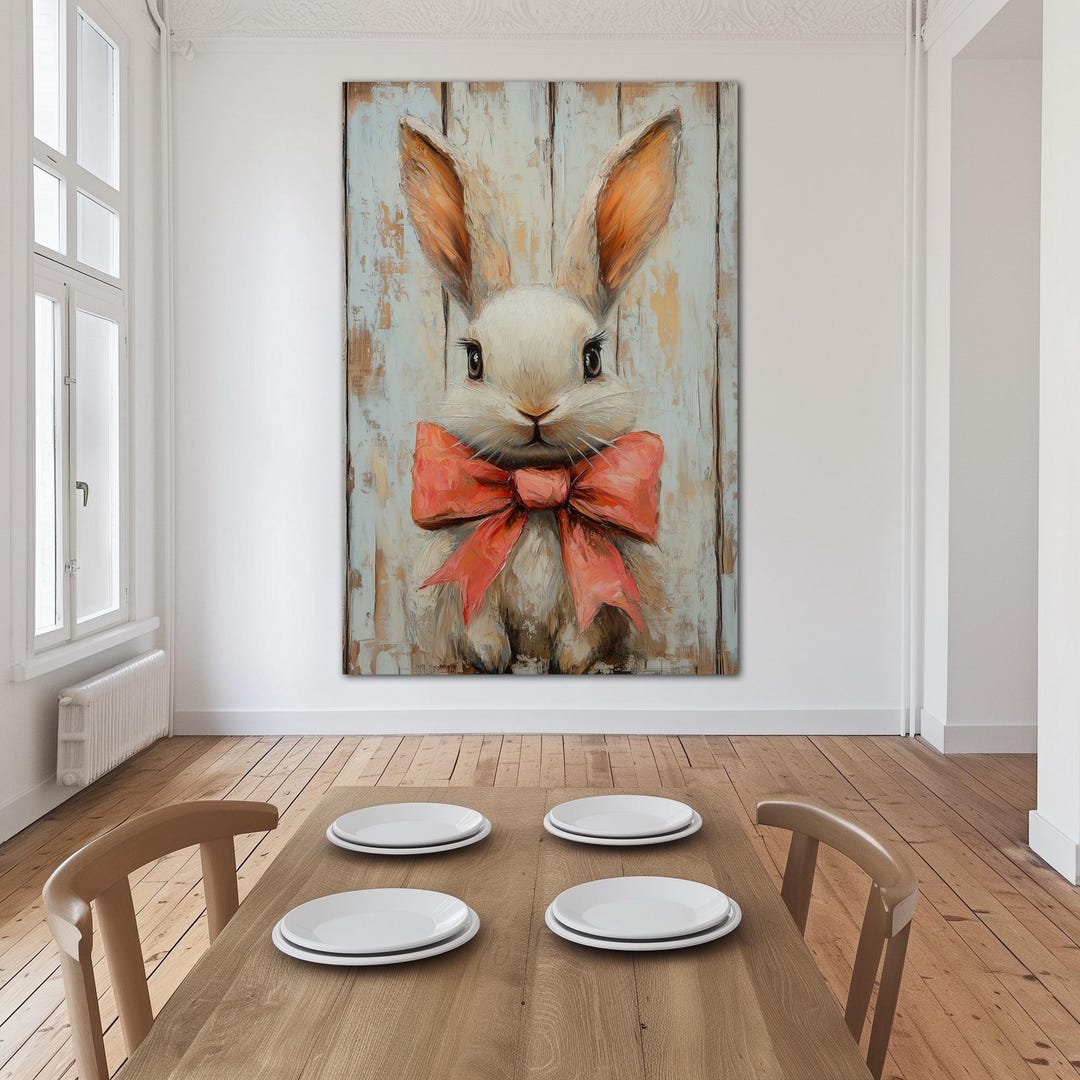 Cute Bunny Canvas Wall Art Easter Wall Decor Easter Bunny Print Rabbit ...