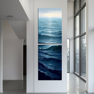 Navy Blue Ocean Canvas Wall Art Nautical Decor Long Narrow Wall Art ...