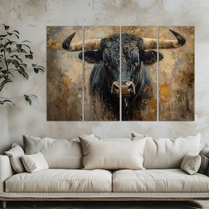 Bull Masculine Canvas Wall Art Farmhouse Decor Cow Print Rustic Home ...