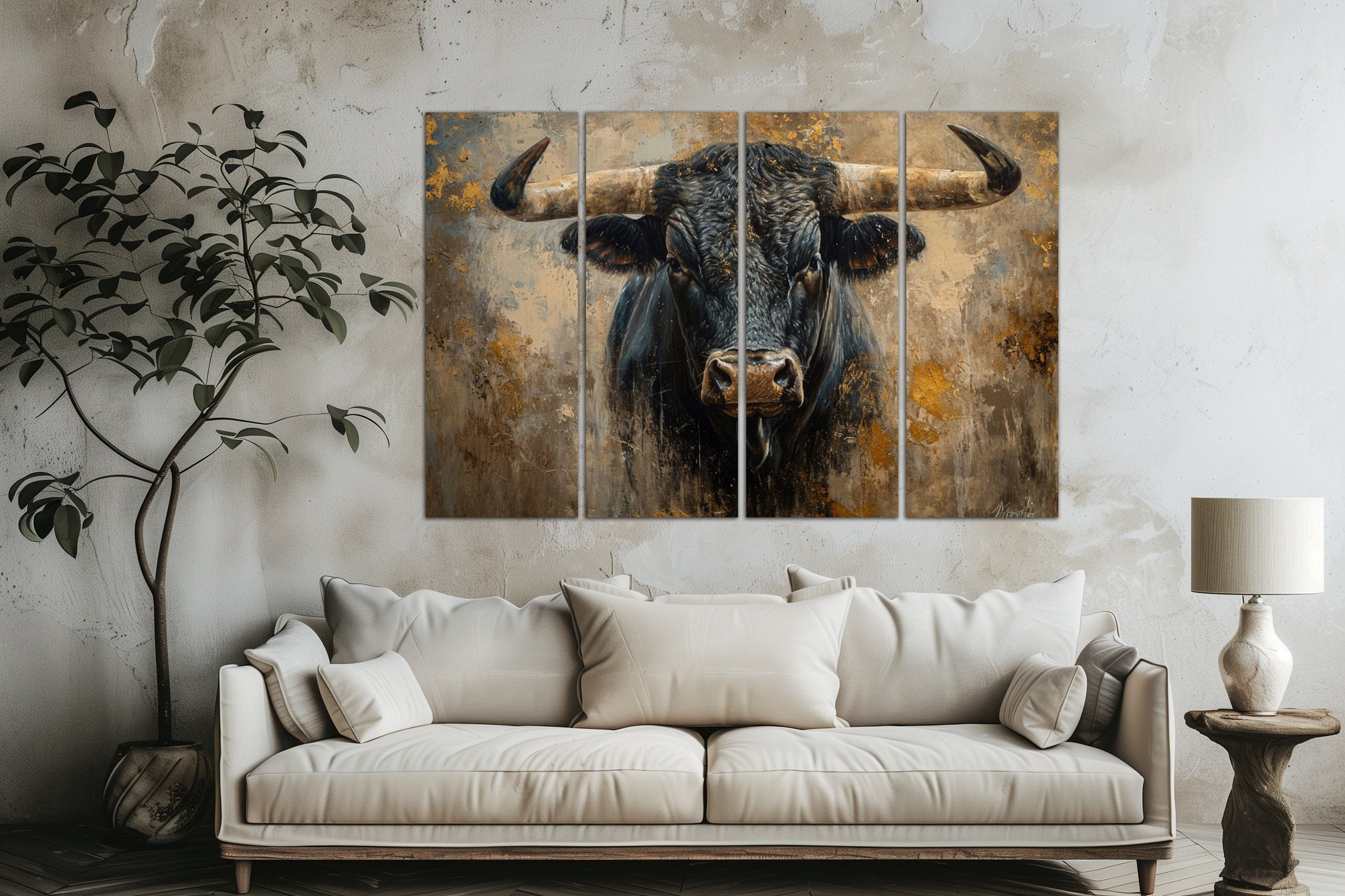 Bull Masculine Canvas Wall Art Farmhouse Decor Cow Print Rustic Home ...