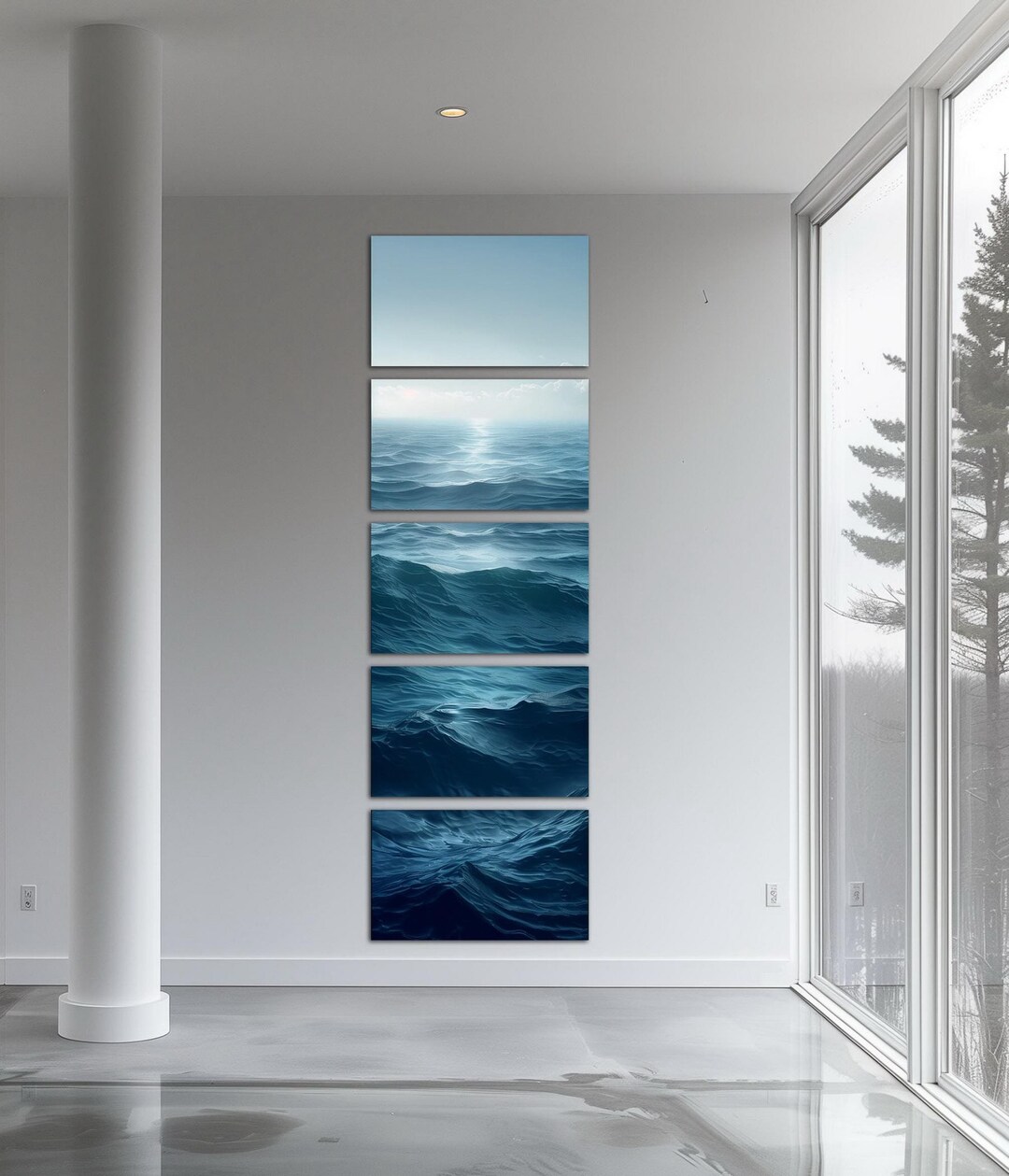Blue Ocean Canvas Wall Art Coastal Beach House Decor Tall Narrow Wall ...