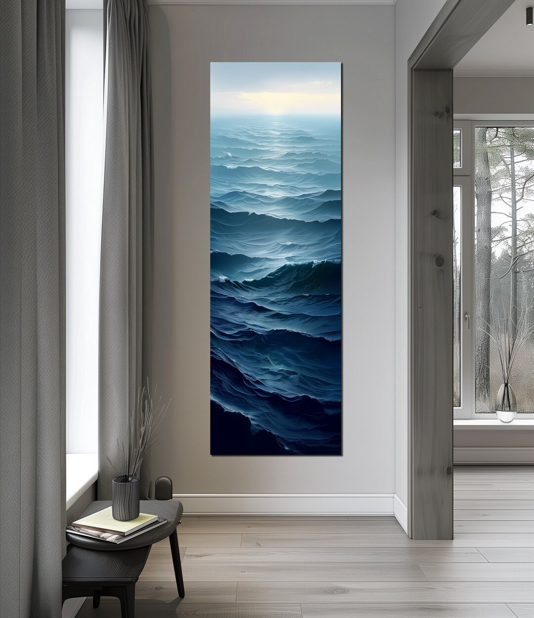 Navy Blue Ocean Canvas Wall Art Nautical Decor Long Narrow Wall Art ...