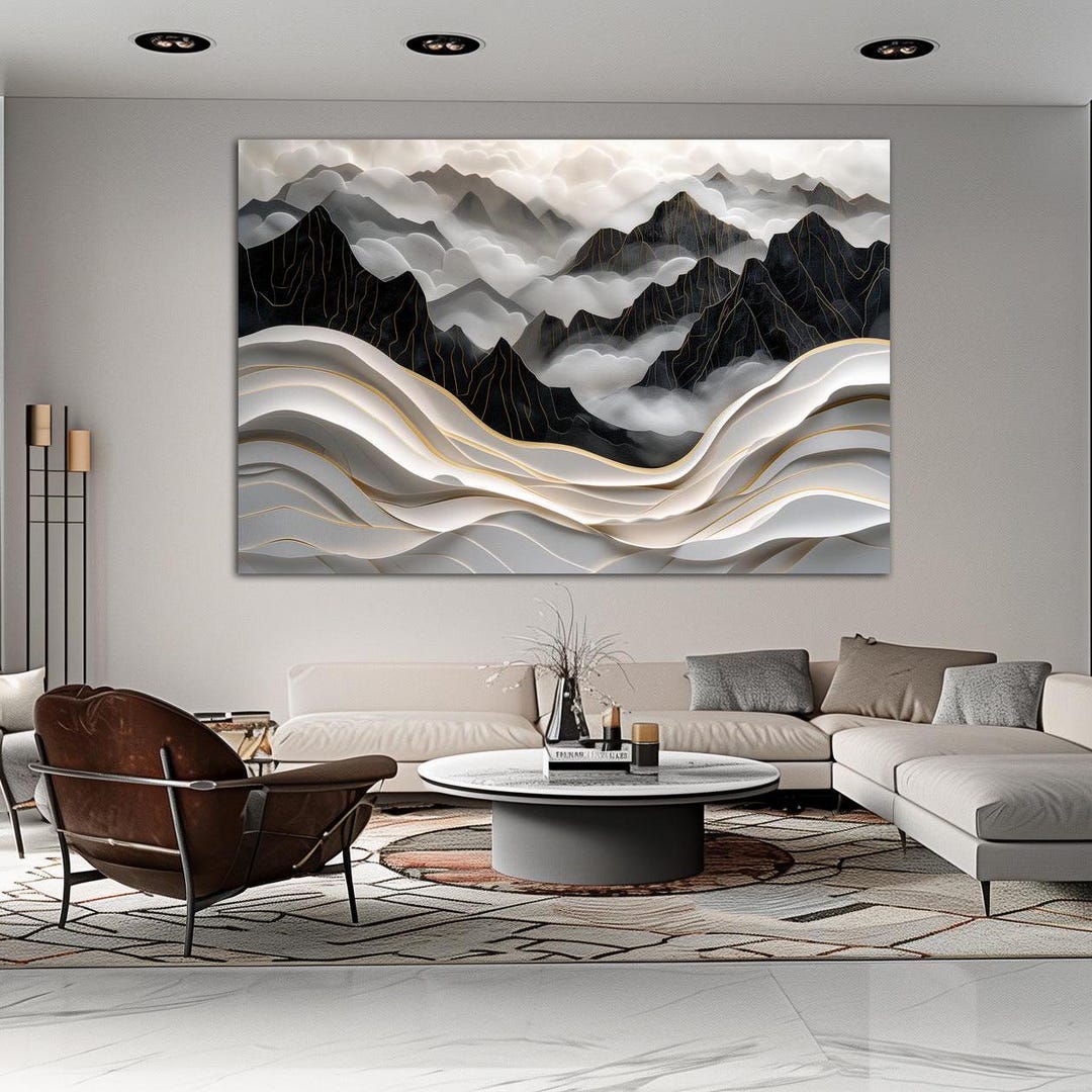 Minimalist Abstract Mountain Canvas Wall Art Mid Century Modern Decor ...
