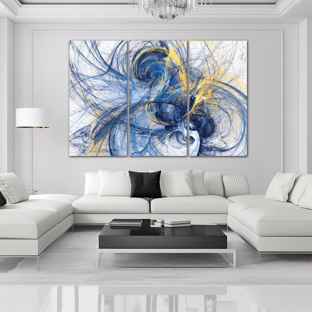 Blue Modern Line Drawing Canvas Wall Art Apartment Decor Abstract Line ...