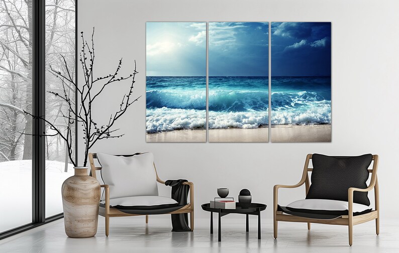 Navy Blue Ocean Canvas Wall Art Nautical Decor Ocean Print Beach Wall ...