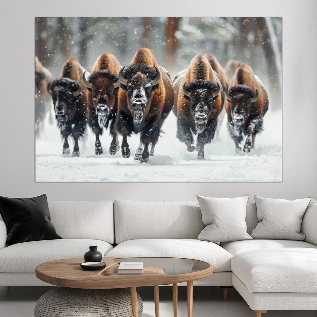Yellowstone Bison Canvas Wall Art Wildlife Decor American Bison Art Cow ...
