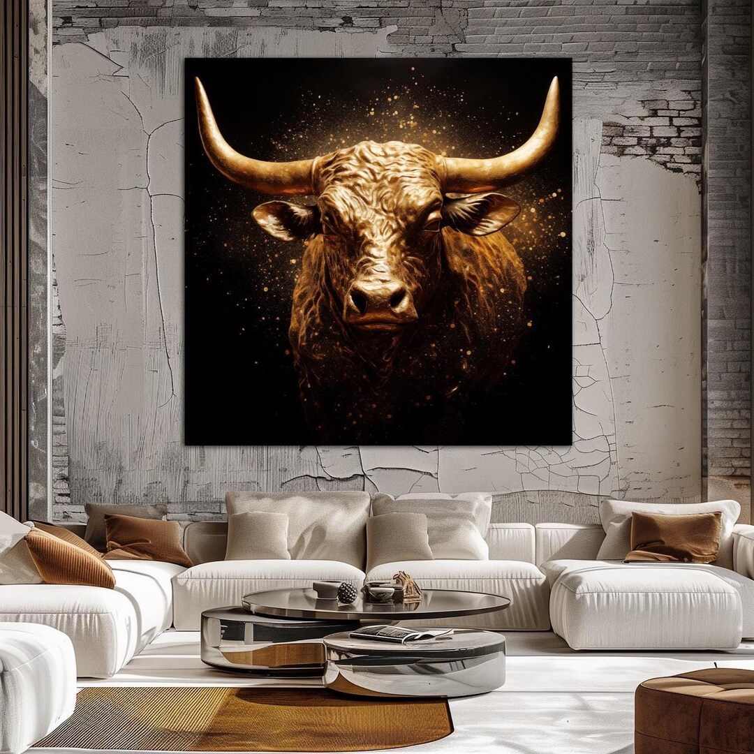 Stock Market Bull Canvas Wall Art Office Decor Bull Print Business Mans ...