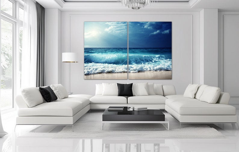 Navy Blue Ocean Canvas Wall Art Nautical Decor Ocean Print Beach Wall ...