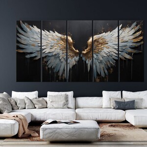 Angel Wings Canvas Wall Art Christian Decor Dark Oil Painting Print Goth Art Large Wall Art ...
