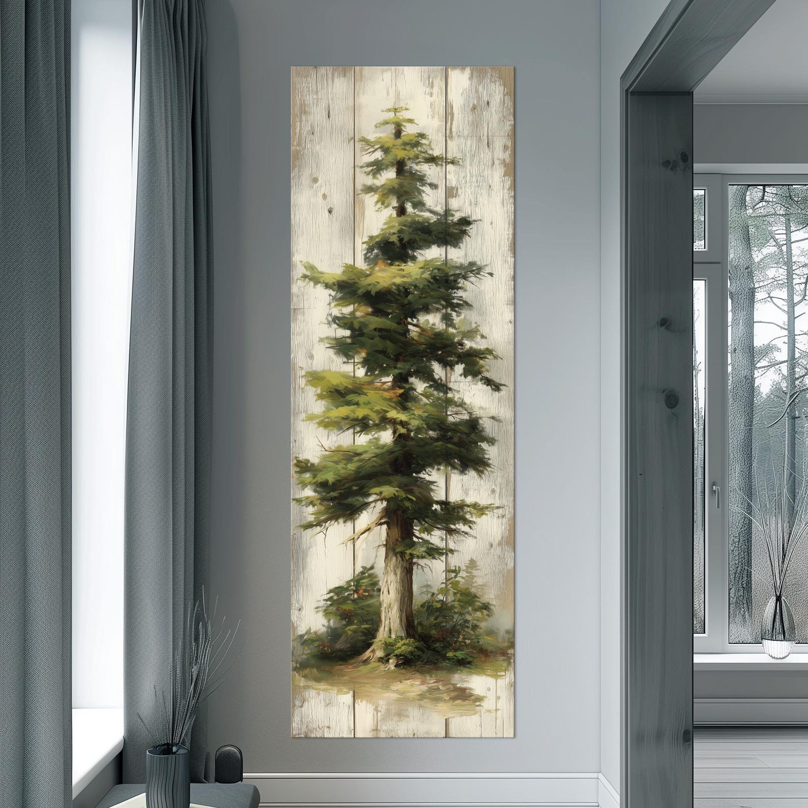 Pine Tree Canvas Wall Art Tall Narrow Cottage Decor Rustic Wood PRINT ...