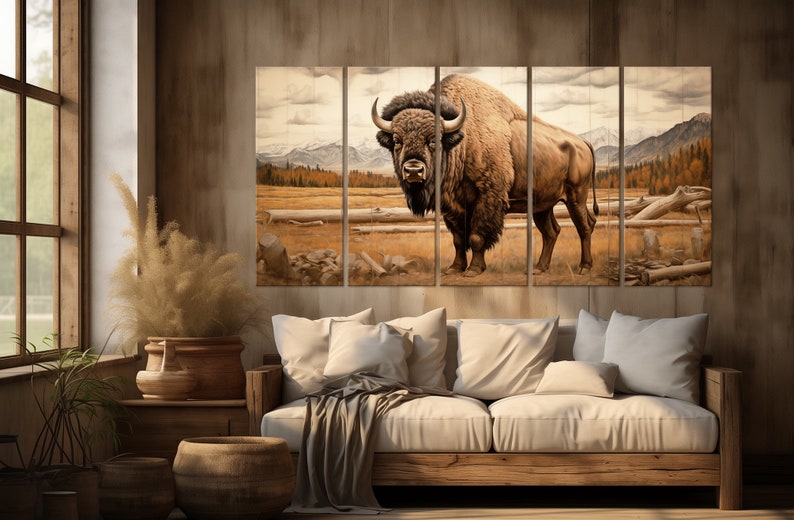 Beige Bison Canvas Wall Art Rustic Home Decor Bison Yellowstone ...