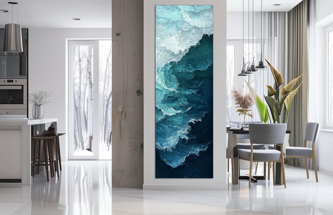 Navy Blue Ocean Canvas Wall Art Cottagecore Decor Abstract Long Narrow ...