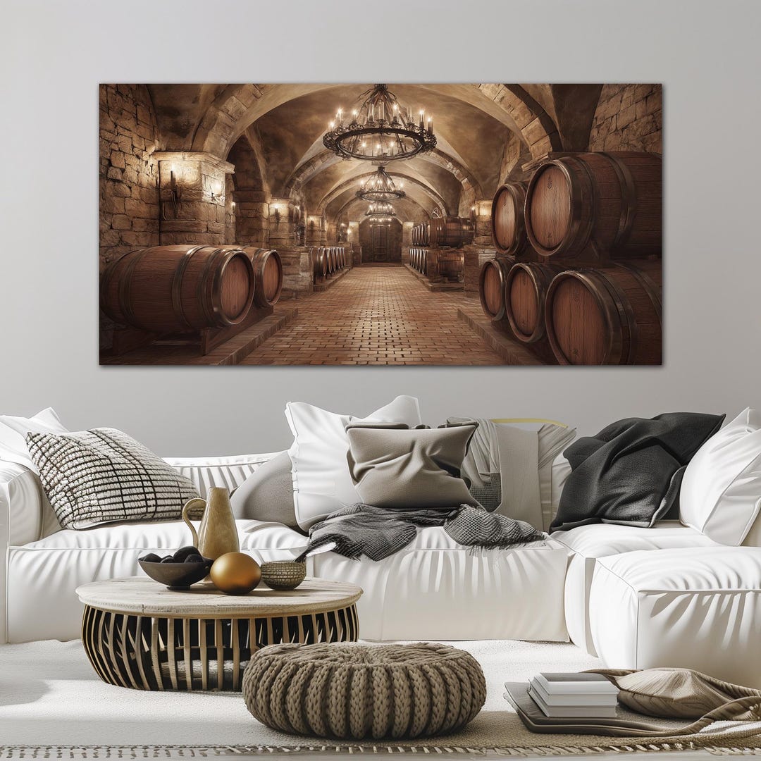 Rustic Wine Cellar Canvas Wall Art Retro Wine Wall Decor Wine Barrels ...
