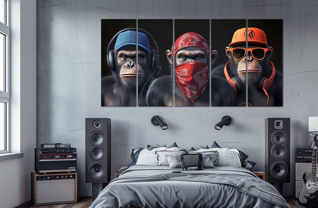 Tree Wise Monkeys Canvas Wall Art College Dorm Decor DJ Monkey Print ...