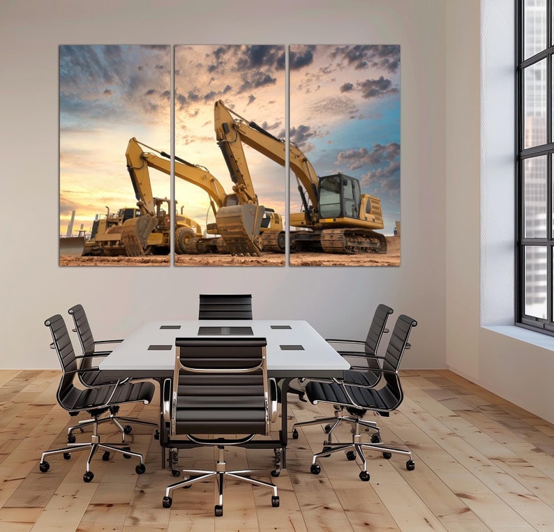 Excavator Canvas Wall Art Office Engineer Decor Construction ...