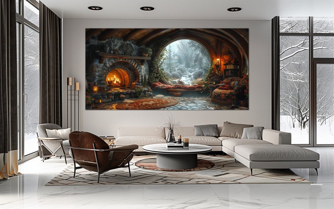 Hobbitcore Fireplace Canvas Wall Art Boho Decor Retro Wall Art Hobbit ...