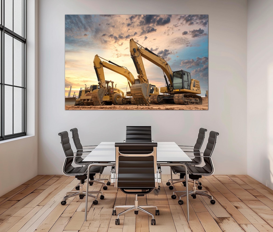Excavator Canvas Wall Art Office Engineer Decor Construction ...