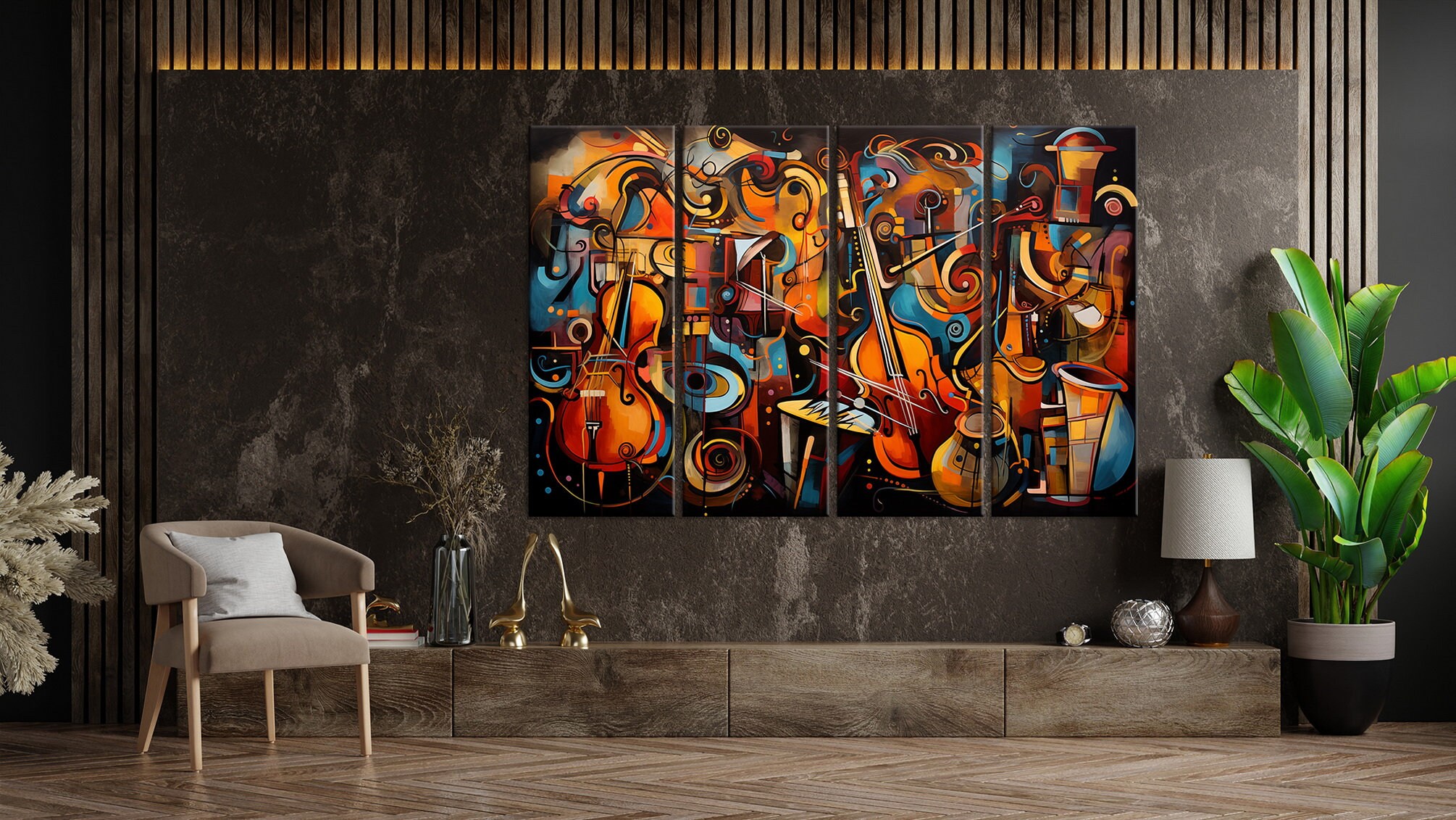 Abstract Orchestra Canvas Wall Art Music Room Decor Colorful Painting ...