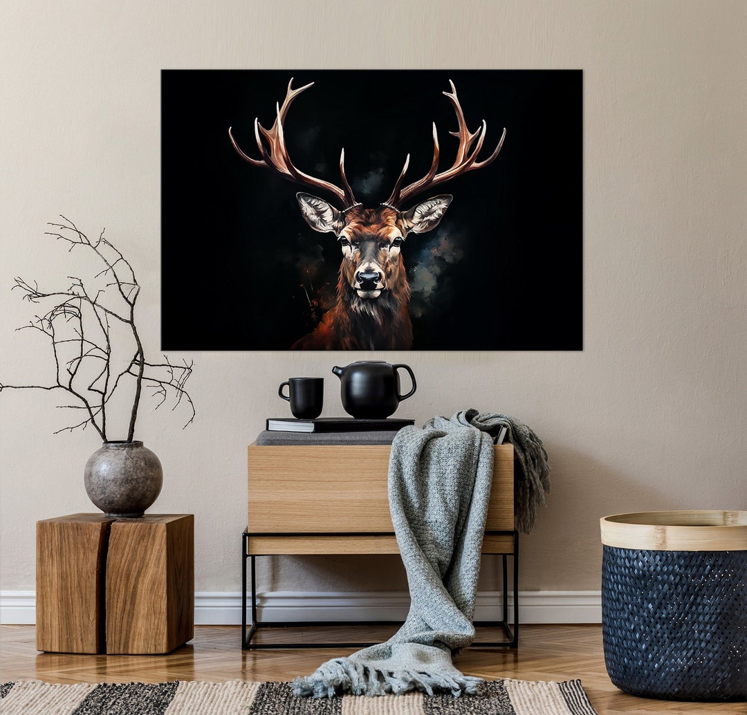 Deer Canvas Wall Art Animal Wall Decor Deer Antlers Canvas Print Cabin ...
