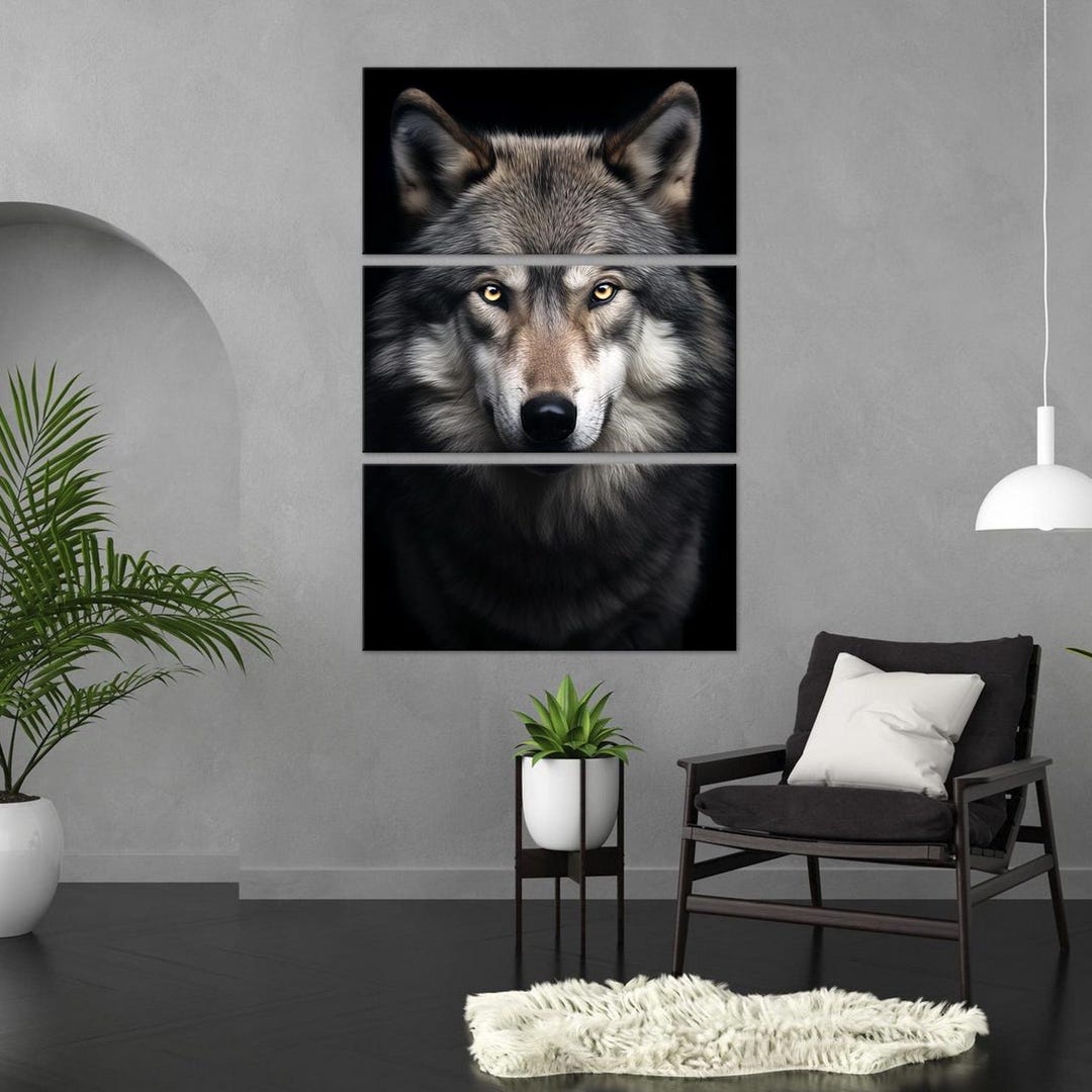 Wolf Canvas Wall Art Mans Cave Decor Wolf Painting Print Wolf Wall Art ...
