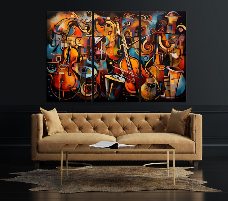 Abstract Orchestra Canvas Wall Art Music Room Decor Colorful Painting ...