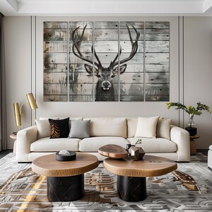 Deer Canvas Wall Art Rustic Home Decor Hunting Gifts Wood Wall Art ...