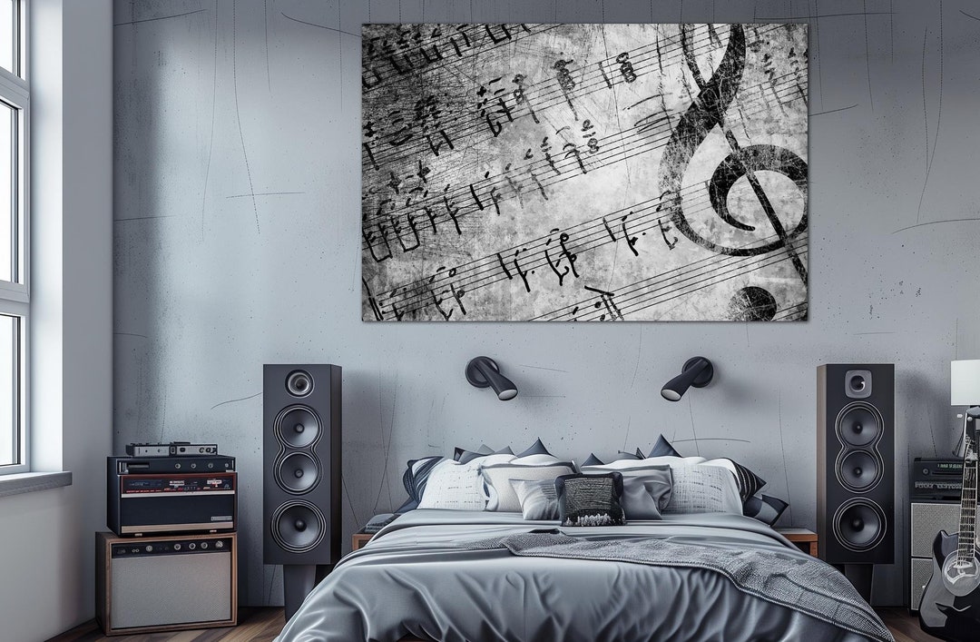 Black and White Music Notes Canvas Wall Art Whimsgoth Decor Music Print ...