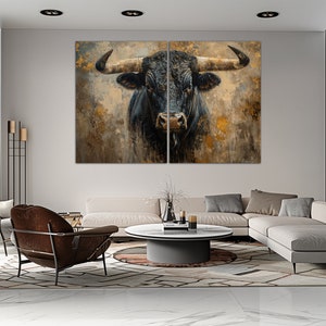 Bull Masculine Canvas Wall Art Farmhouse Decor Cow Print Rustic Home ...
