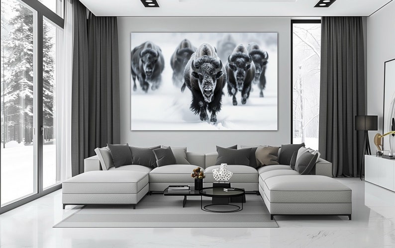 Bison Yellowstone Canvas Wall Art Rustic Wall Decor Buffalo Cow Print ...