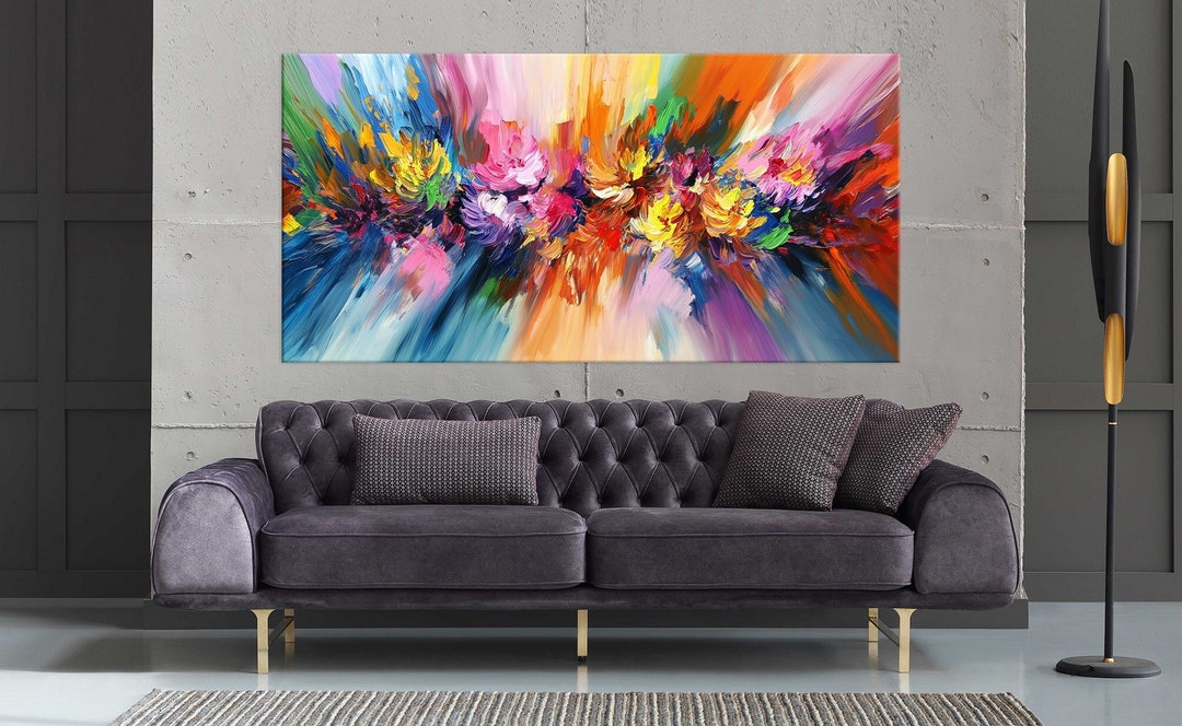 Colorful Abstract Canvas Wall Art Bright Dopamine Decor Original Floral ...