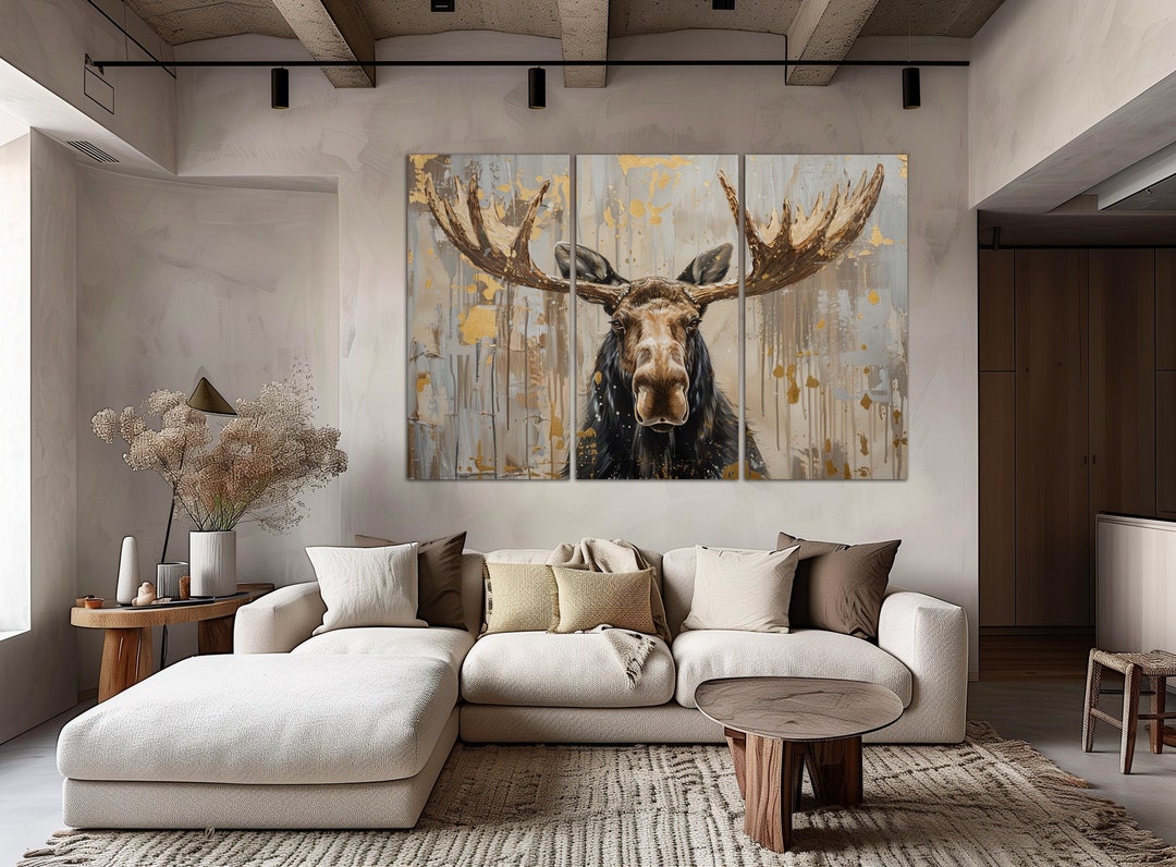 Rustic Moose Canvas Wall Art Farmhouse Decor Moose Painting Print Moose ...