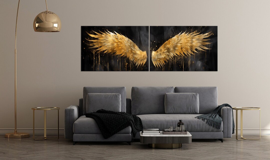 Angel Wings Canwas Wall Art Gold Abstract Oil Painting Canvas Print ...