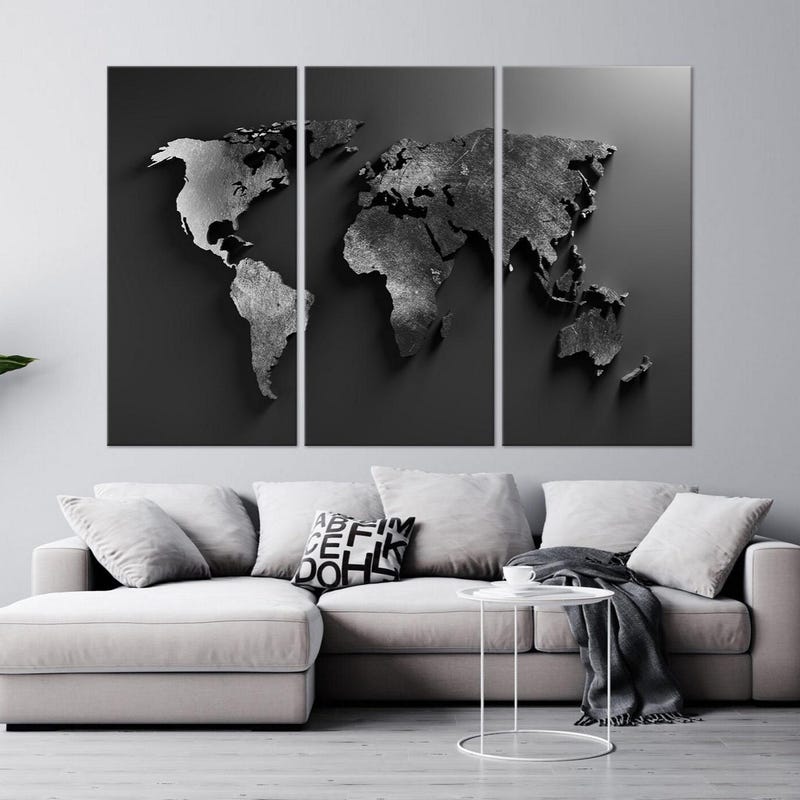 Grayscale World Map - Etsy