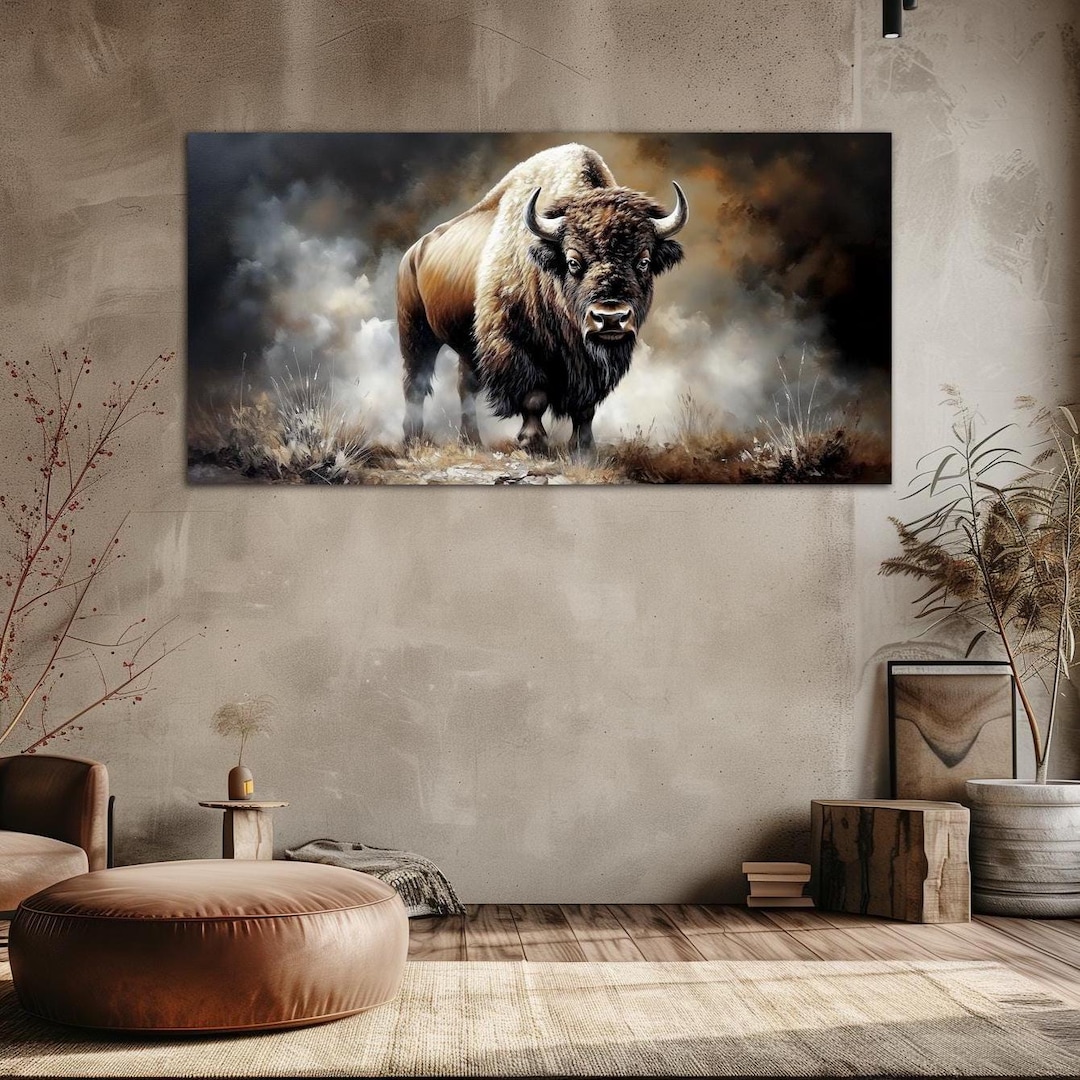 Yellowstone Bison Canvas Wall Art Rustic Decor Bull Buffalo Wildlife ...
