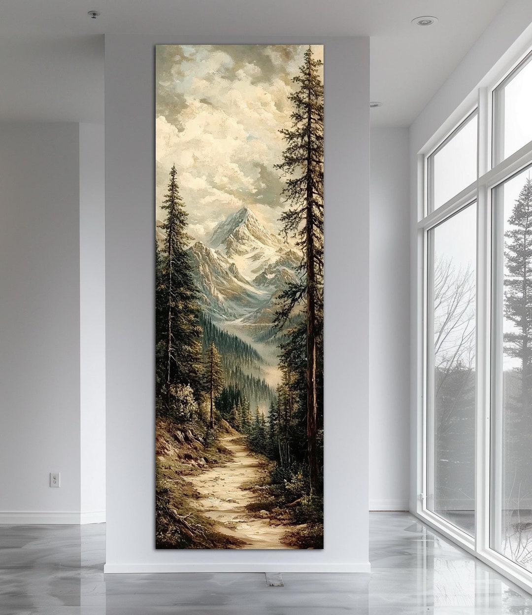 Rocks Landscape Canvas Wall Art Long Vertical Wall Decor Forest Print ...