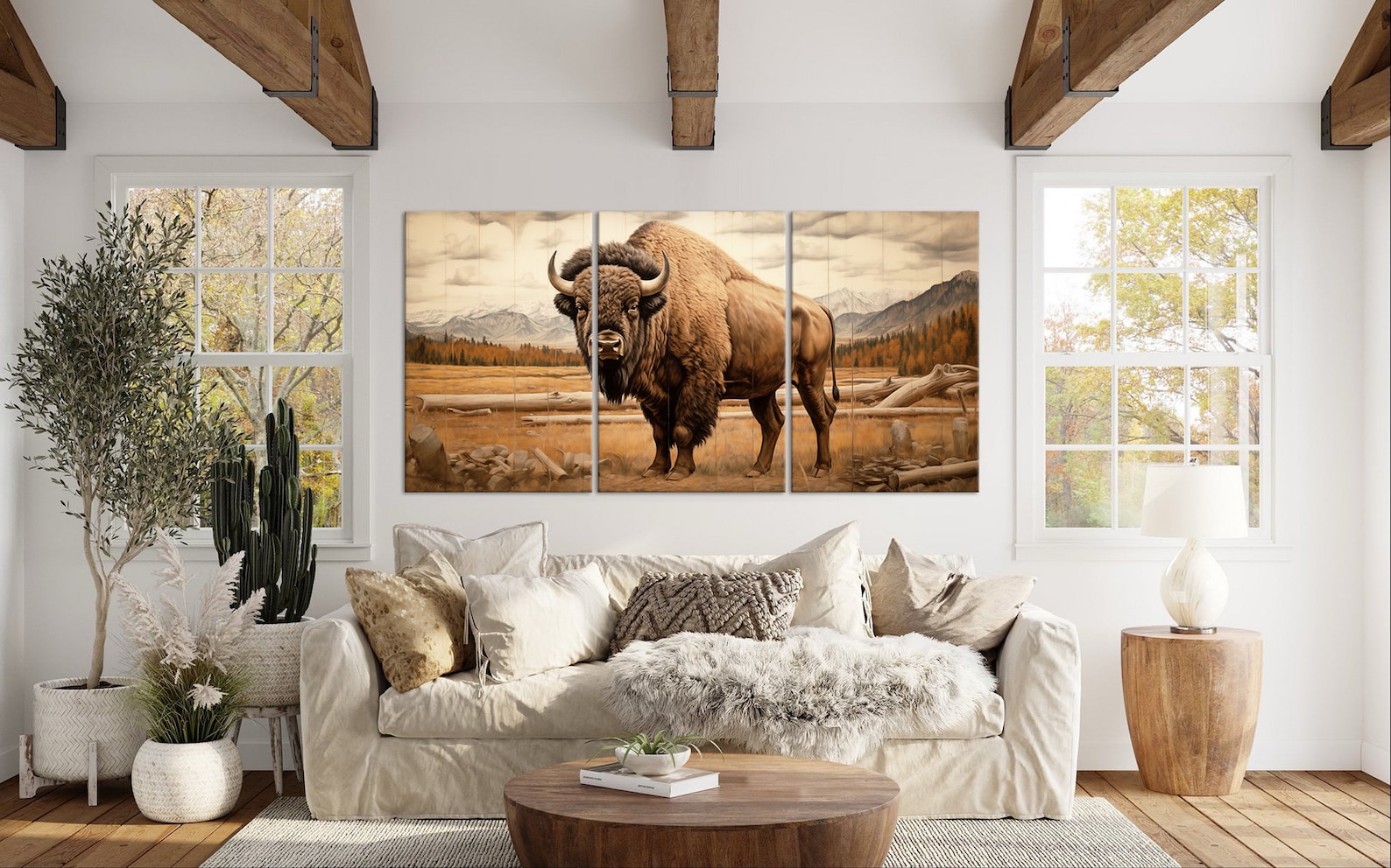 Beige Bison Canvas Wall Art Rustic Home Decor Bison Yellowstone ...