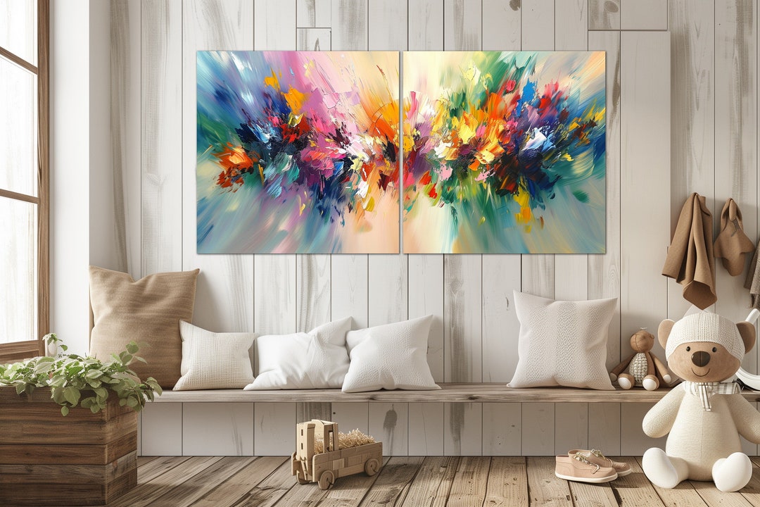 Bright Abstract Canvas Wall Art Maximalist Decor Floral Colorful Print ...