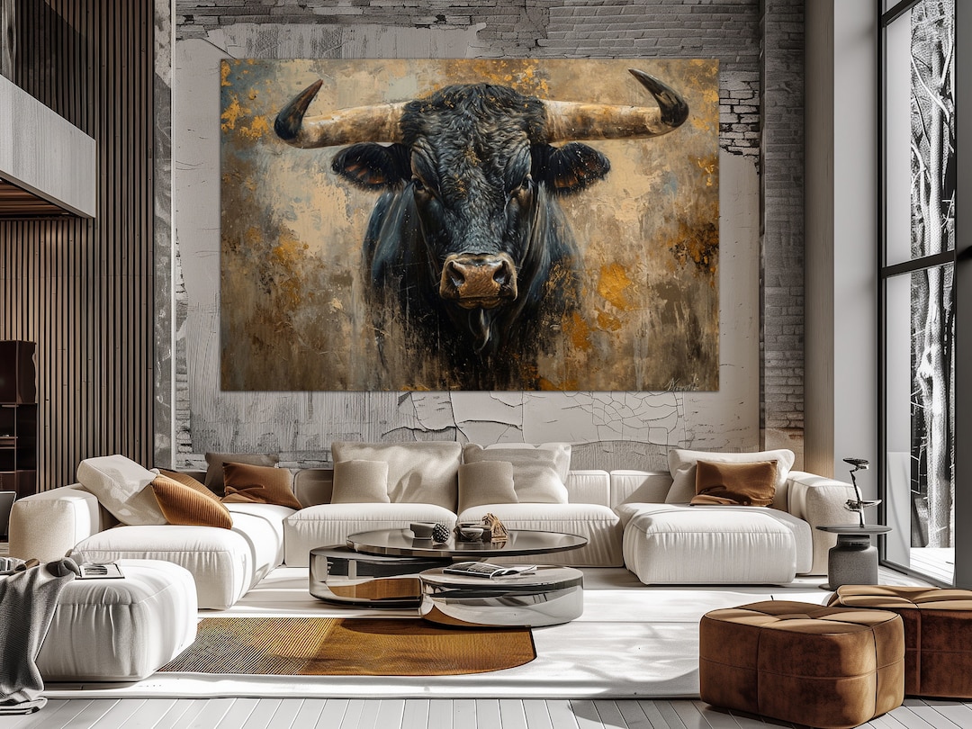Bull Masculine Canvas Wall Art Farmhouse Decor Cow Print Rustic Home ...
