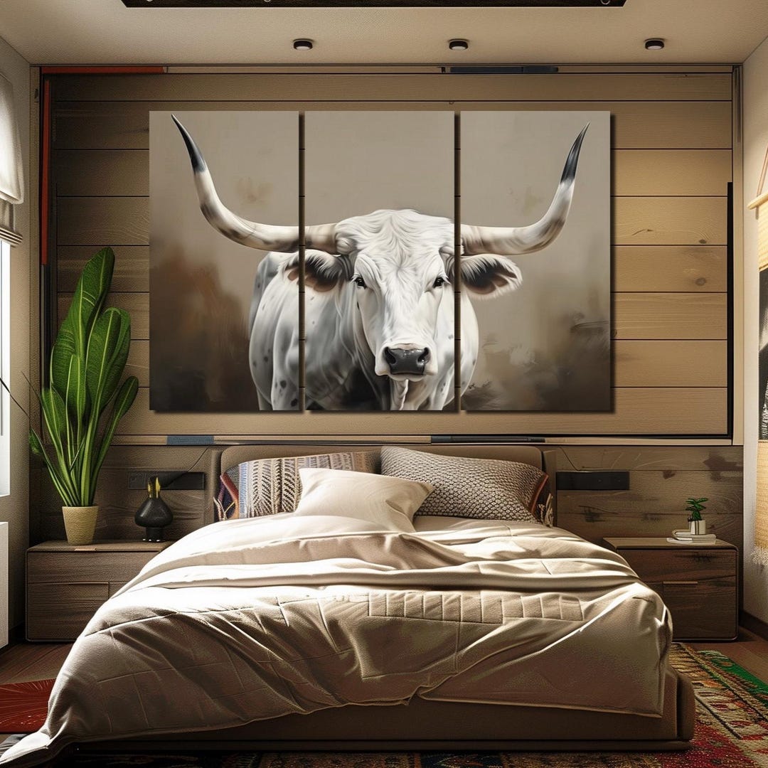 Texas Longhorn Canvas Wall Art Trendy Western Decor Cow Print Farmhouse ...
